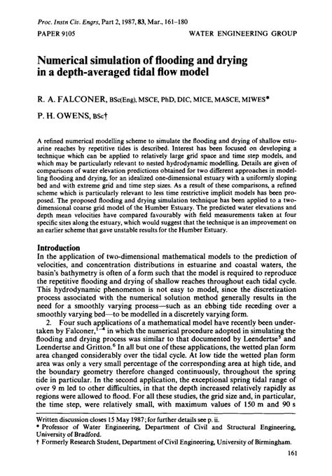 Pdf Numerical Simulation Of Flooding And Drying In A Depth Averaged