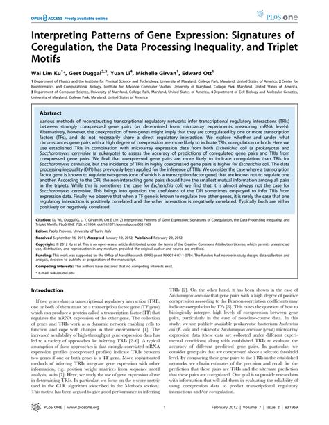 Pdf Interpreting Patterns Of Gene Expression Signatures Of Coregulation The Data Processing