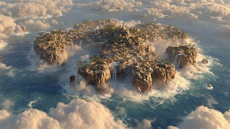 Floating Islands In The Sky With Clouds Stock Illustration