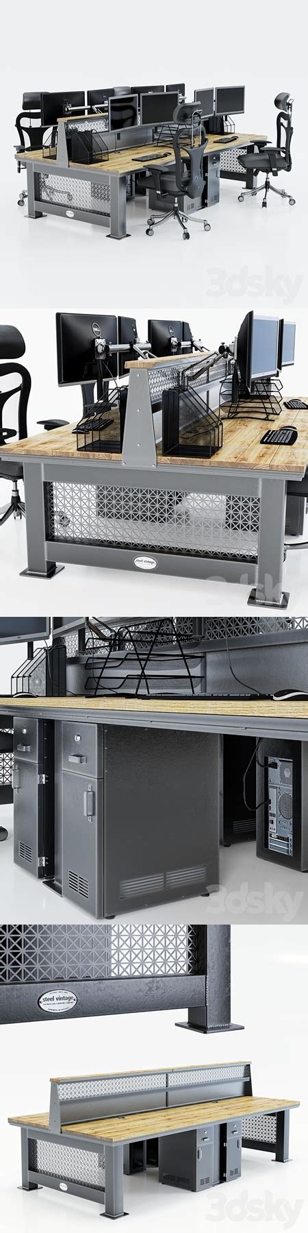 Computer Desk For 4 Workplaces Down3dmodels