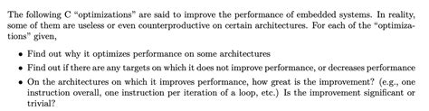 Solved The Following C Optimizations Are Said To Improve Chegg