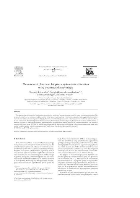 Pdf Measurement Placement For Power System State Estimation Using