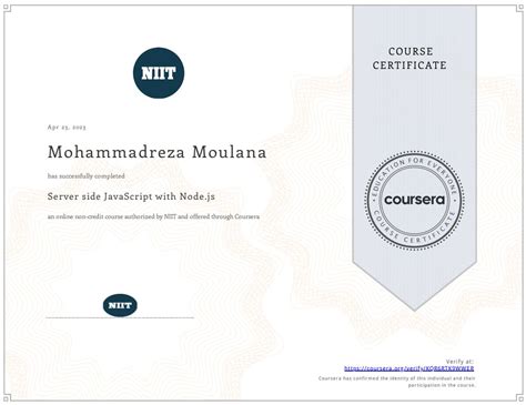 Mohammadreza Moulana On Linkedin Javascript Nodejs Coursera Niit