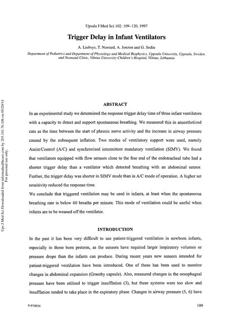 Pdf Trigger Delay In Infant Ventilators