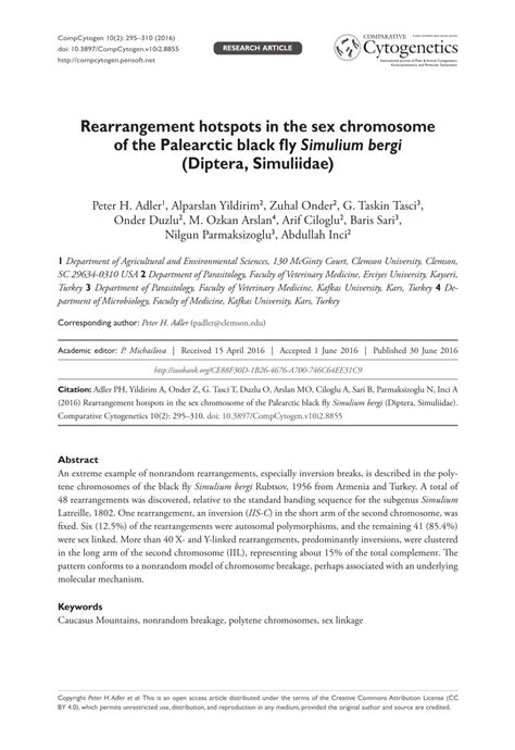 Pdf Rearrangement Hotspots In The Sex Chromosome Of The Palearctic Black Fly Simulium Bergi