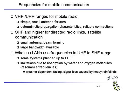 Mobile Communications Chapter 2 Wireless Transmission Frequencies Q