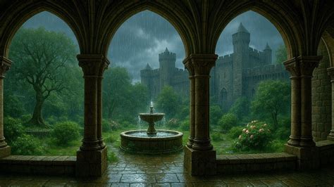 Safe Under The Arches 4k Heavy Rain In A Castle Courtyard For Focus