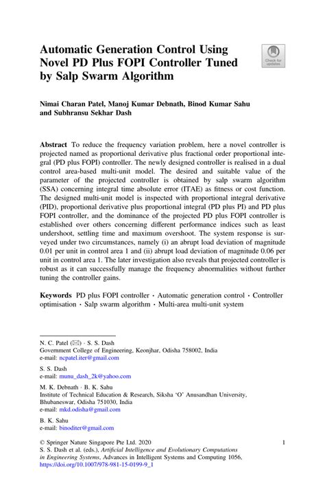 Pdf Automatic Generation Control Using Novel Pd Plus Fopi Controller