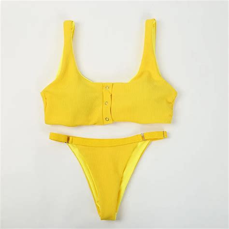 Sexy Swimwear Girls Solid Thong Bikini Women Swimsuit New V Neck