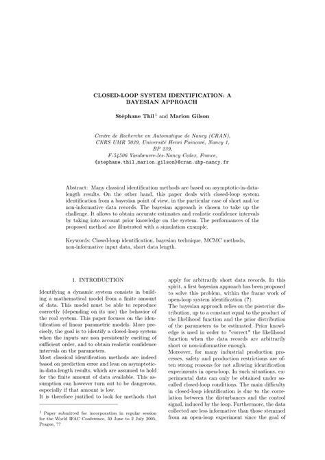 Pdf A Bayesian Approach To Closed Loop System Identification