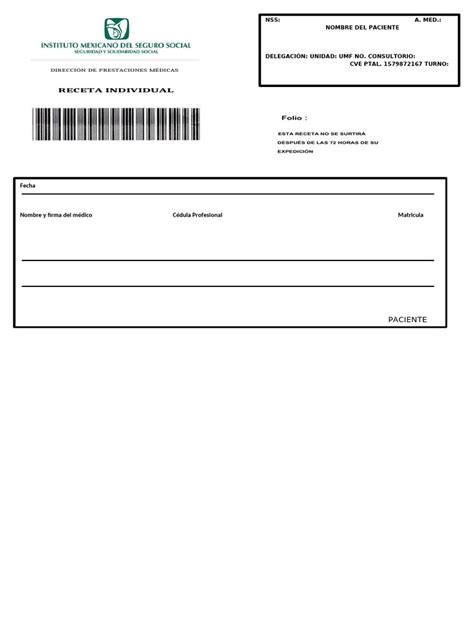 Formato De Receta Medica Imss Editable Pdf