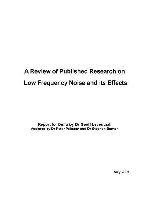 Pdf A Review Of Published Research On Low Frequency Noise And Its Effects