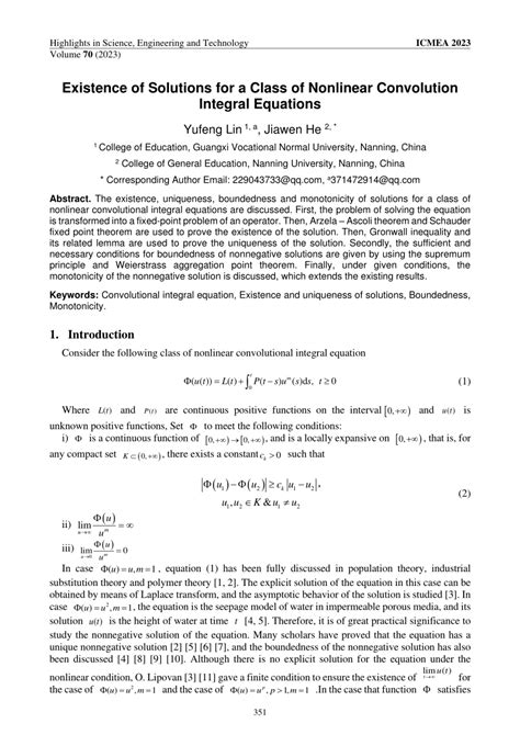 Pdf Existence Of Solutions For A Class Of Nonlinear Convolution