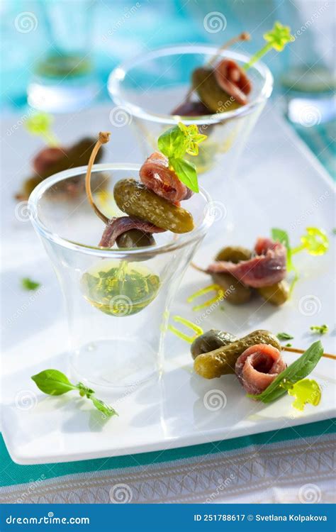 Appetizers On Cocktail Sticks Stock Image Image Of Marinated Skewer