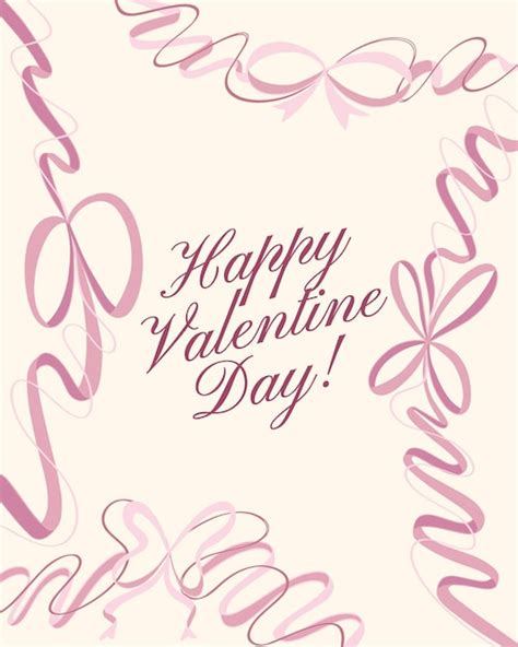 분홍색 리본 발렌타인 인사 카드 프리미엄 벡터