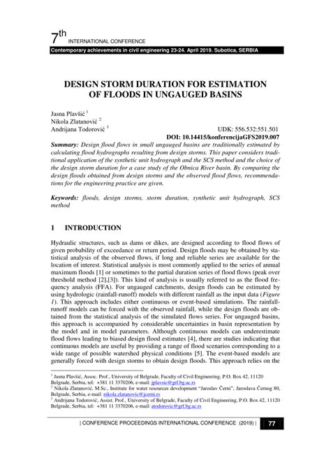 PDF Rainfall Runoff Simulation For Design Flood Estimation In Small River Catchments