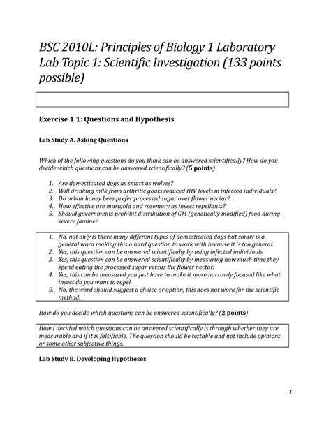 Bsc 2010 L Lab Topic 1 Report Casilyn Fraga BSC 2010L Principles Of Biology 1 Laboratory Lab