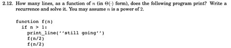 solved 2 12 how many lines as a function of n in Θ ⋅