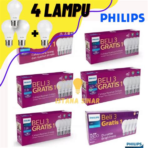 Jual Philips Lampu LED Paket 6 8 10 12 14 5 19 Watt 3Gratis1 Putih Philips Bohlam Led Philips