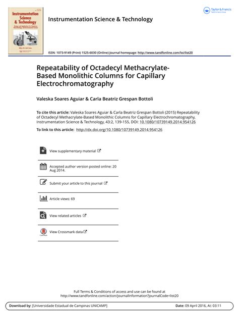 Pdf Repeatability Of Octadecyl Methacrylate Based Monolithic Columns For Capillary