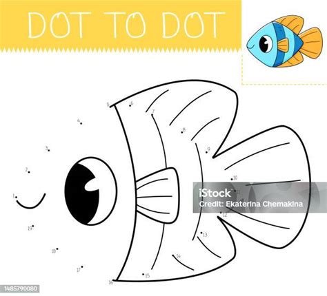 아이들을 위한 귀여운 물고기가 있는 도트 투 도트 게임 색칠하기 책 만화 물고기와 색칠 공부 페이지입니다 점 그림을 연결하십시오 0명에 대한 스톡 벡터 아트 및 기타 이미지