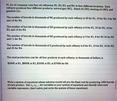 solved an oil company runs four oil refineries rl r2 r3 and r4 in