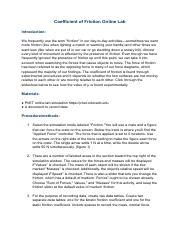 Discovering Coefficient Of Friction Online Lab Experiment Course Hero