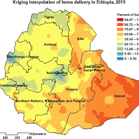 The Kriging Interpolation Prediction Of Home Birth In Ethiopia 2019 Download Scientific Diagram