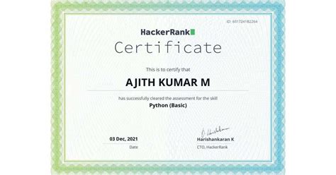 Successfully Completed Hacker Rank Python Programming Ajith Kumar M↗️