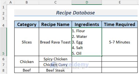 How To Create A Recipe Database In Excel 3 Methods