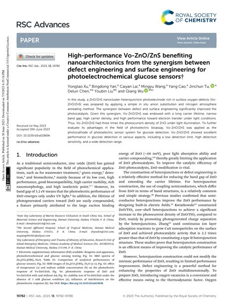 Pdf High Performance Vo Znozns Benefiting Nanoarchitectonics From
