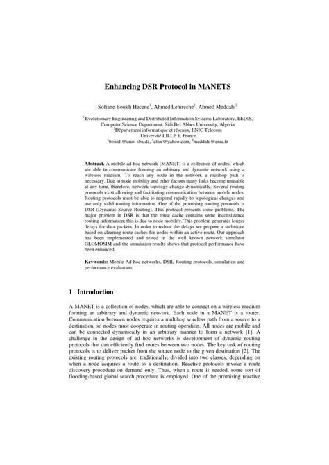 Pdf Enhancing Dsr Protocol In Manets