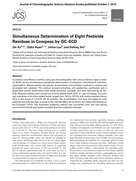Simultaneous Determination Of Eight Pesticide Gc Ecd Pdf Gas Chromatography Detection Limit