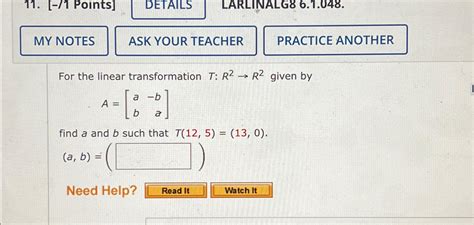 Solved For The Linear Transformation T R2→r2 ﻿given