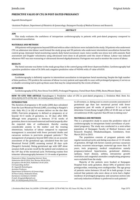 Pdf Predictive Value Of Ctg In Post Dated Pregnancy