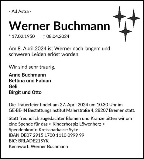 Traueranzeigen Von Werner Buchmann Trauer And Gedenken