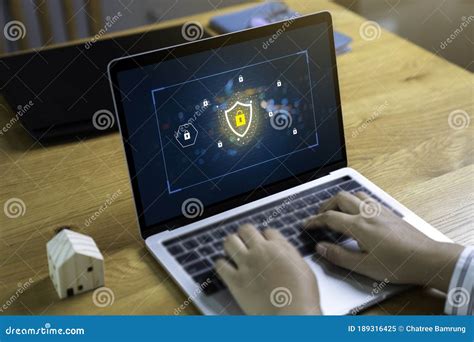 Person Using A Laptop Computer With Data Protection Cyber Security Information Safety And