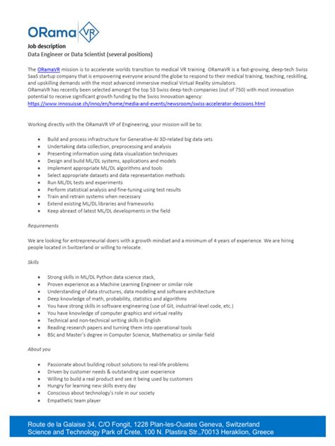 Data Engineer And Scientist Positions At Oramavr Pdf Data Science Data