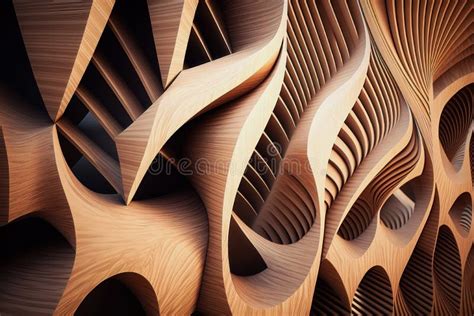 Abstract Of Wooden Pattern Twisted Shape Architecture Facade Details Generation Ai Stock