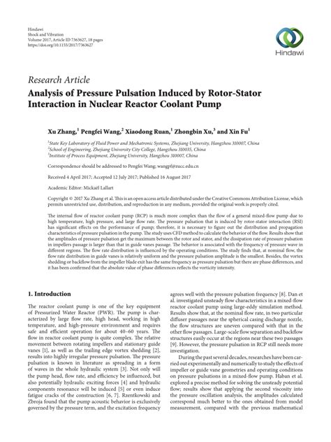 Pdf Analysis Of Pressure Pulsation Induced By Rotor Stator Interaction In Nuclear Reactor