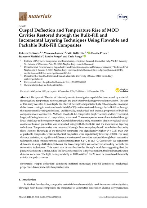 Pdf Cuspal Deflection And Temperature Rise Of Mod Cavities Restored Through The Bulk Fill And