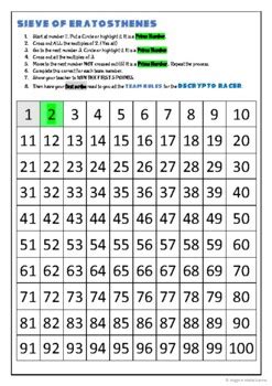 Sieve Of Eratosthenes A Classic Prime Numbers Worksheet TPT