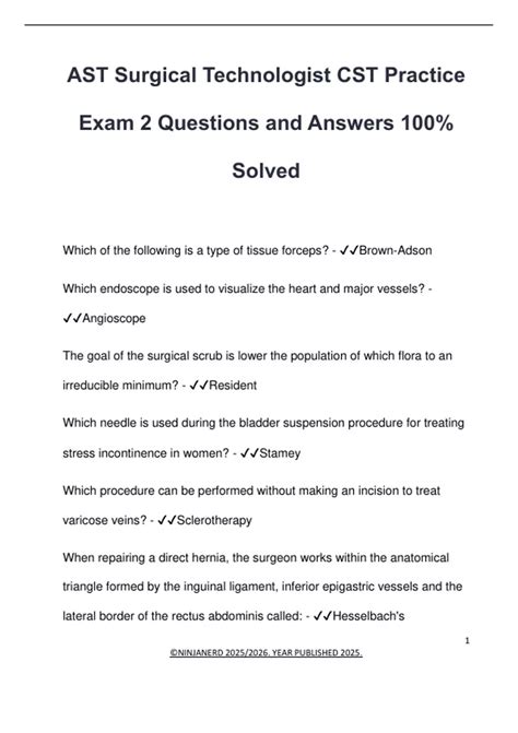 Ast Surgical Technologist Cst Practice Exam 2 Questions And Answers 100 Solved Certified
