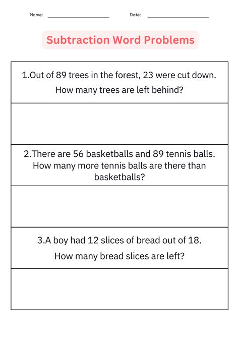 Subtraction Word Problem Worksheets For Kindergarten