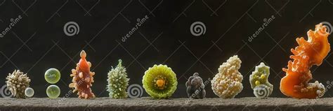 Sequence Showcasing Evolution Of Bacteria Through Distinct Forms And Shapes Over Time In A