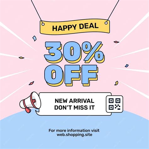 해피 딜 새로운 도착 판매 온라인 상점 소셜 미디어 프로모션 포스터 디자인 개요 타이포그래피 스타일 프리미엄 벡터 Social Media Design Graphics