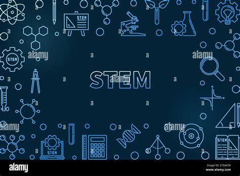 Stem Concept Horizontal Outline Blue Frame Vector Science Technology Engineering And