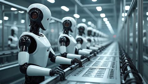 Autonomous Robots Automate Futuristic Machinery Factory Industry