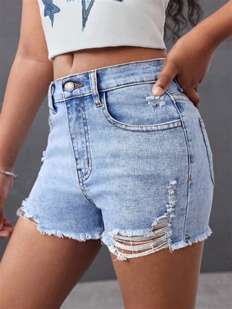 Tween Girls Y2k Spring Summer Break Light Washed High Waist Ripped Raw