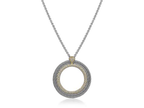 Alor Grey Chain And Cable Circle Pendant Necklace With 18kt Yellow Gold